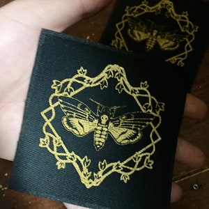 Deaths Head Hawkmoth- Gold Screen Print Fabric Patch 10x10cm- Goth ...