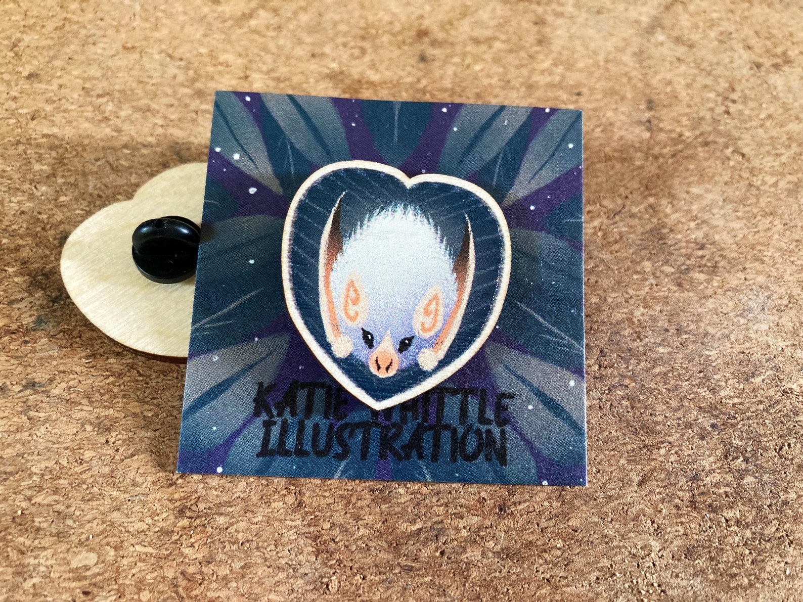 Honduran white bat pin 30mm wooden pin badge with rubber | Etsy