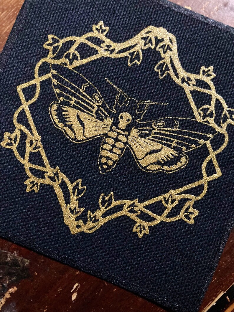 Deaths Head Hawkmoth Gold Screen Print Fabric Patch 10x10cm - Etsy