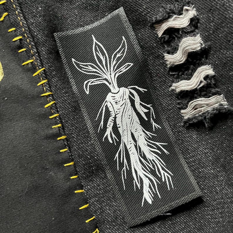 Mandragora White Screen Print Fabric Patch 13x5 Cm- Goth, Mandrake Root ...
