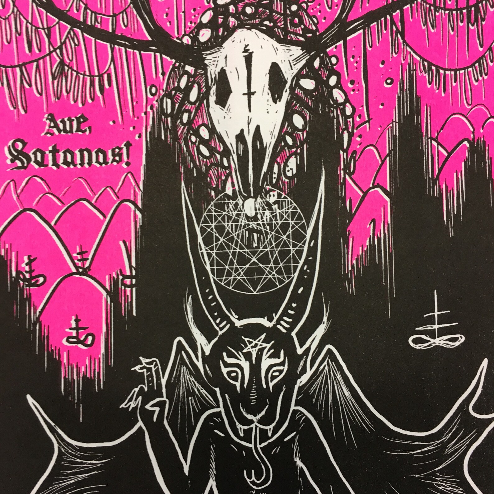 Limited Edition Neon Pink Satanic Risograph Print Occult Riso | Etsy