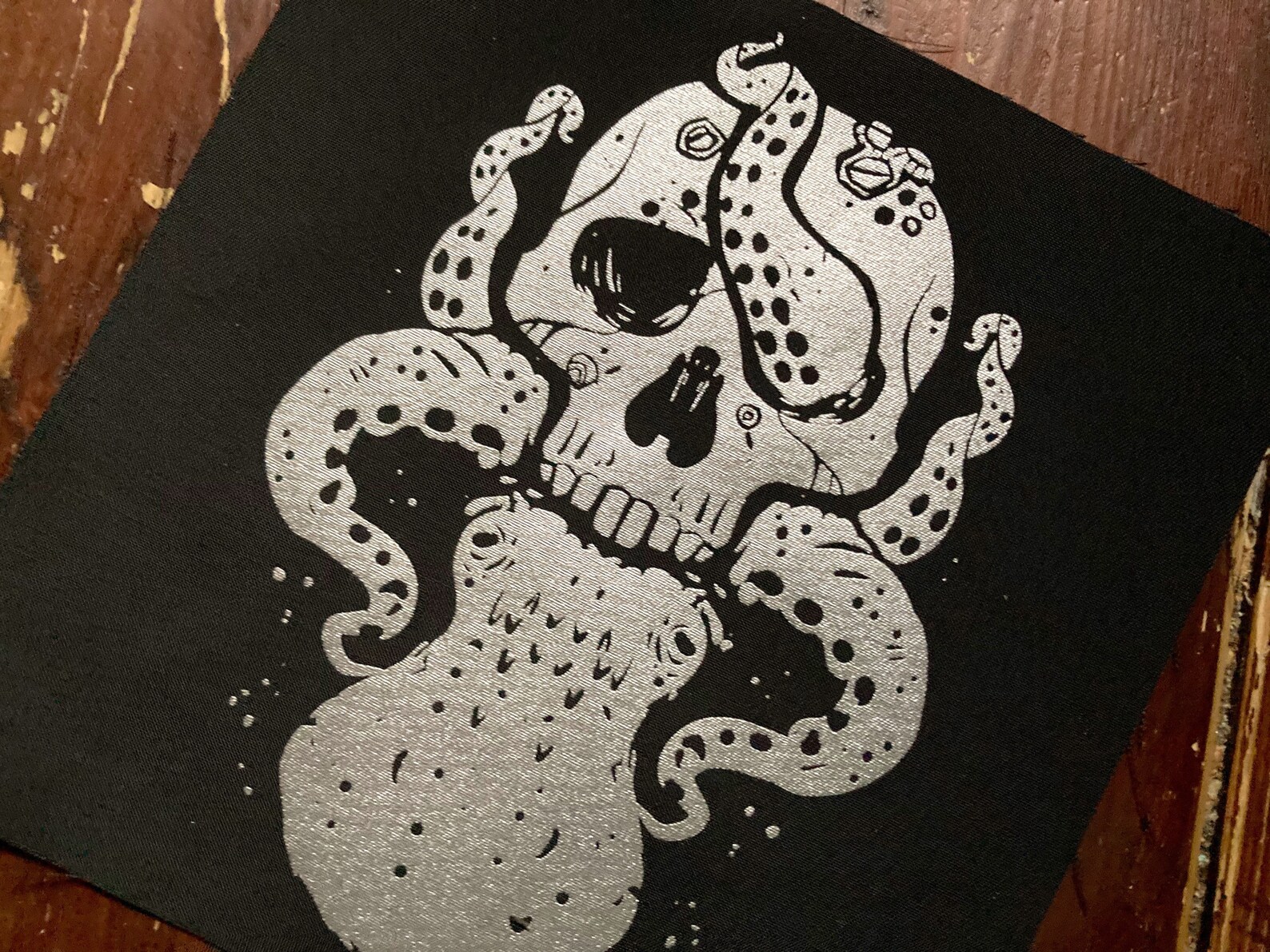 Ocean Bounty- 20cm Back Patch Silver Screen Print Fabric - Goth ...