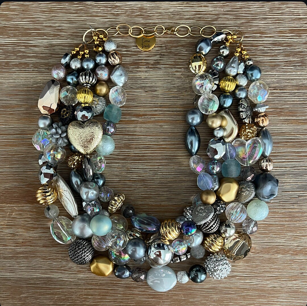 Statement Necklace Bridesmaid Jewelry MIXED METALS Necklace Wedding ...