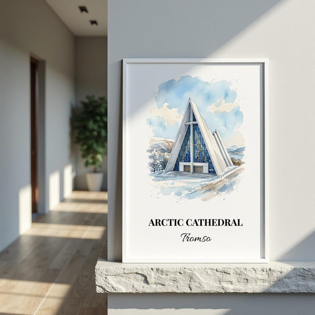Arctic Cathedral Wall Art, Tromso Print, Norway Watercolor Art, Tromso ...
