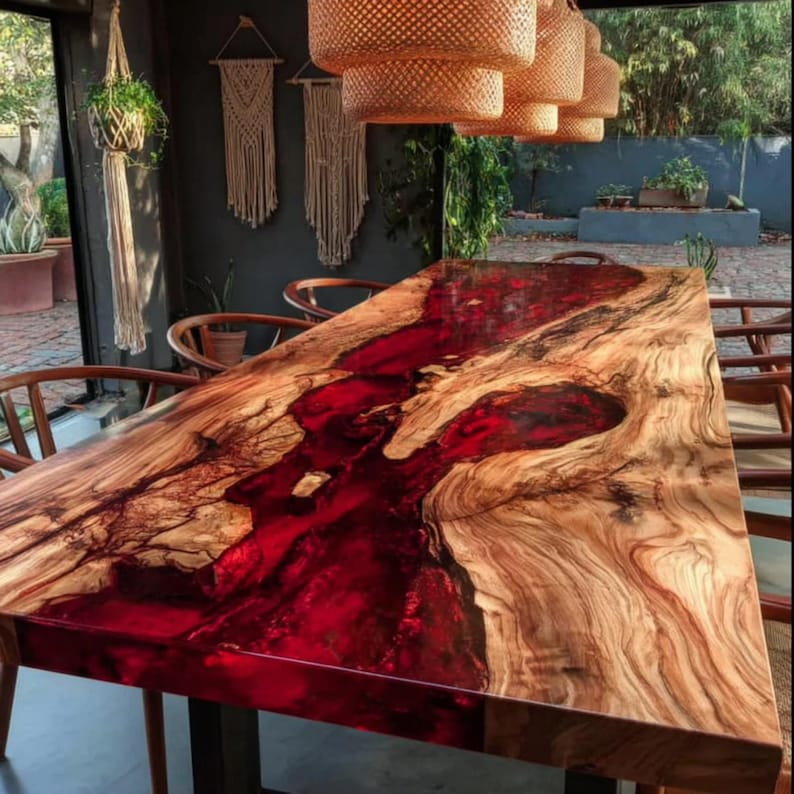 Walnut Epoxy Dining Table, Live Edge Rustic Wood, Custom Artisan ...