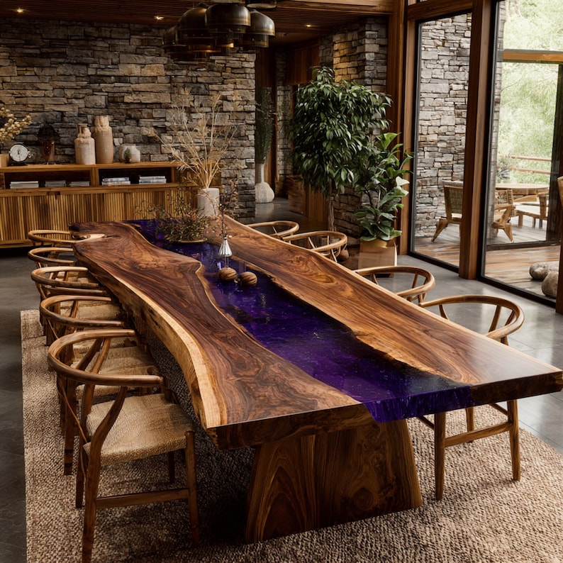 Custom Walnut Epoxy Dining Table, Live Edge River Design, Modern Rustic ...