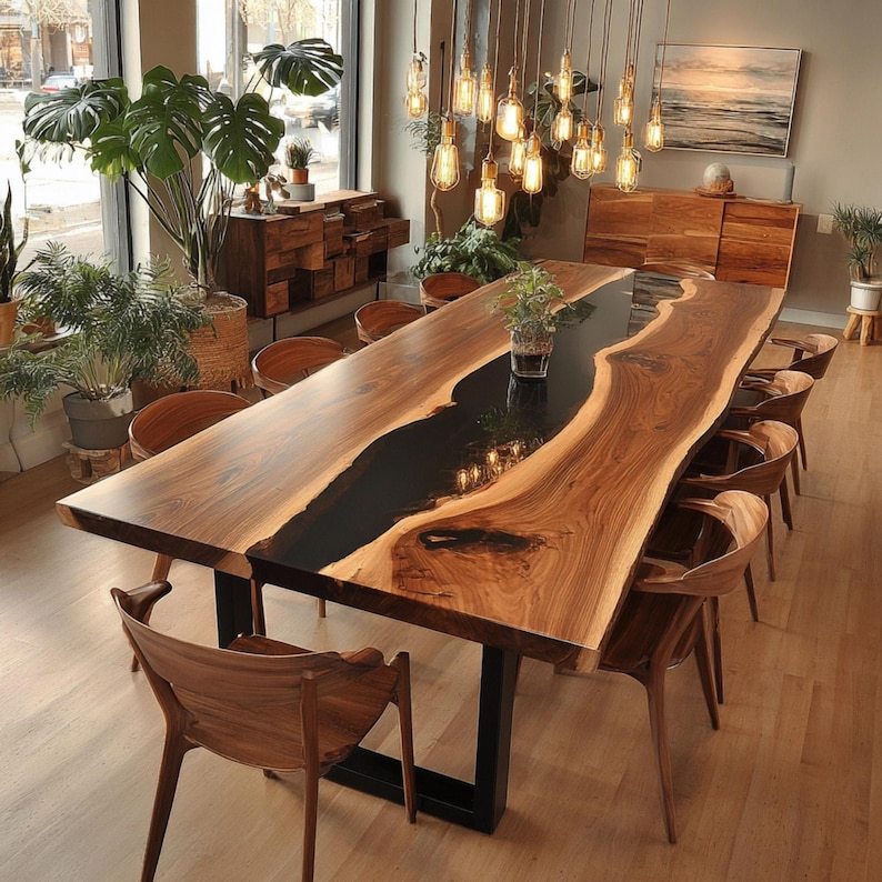 Custom Walnut Epoxy Dining Table, Live Edge Rustic Wood Furniture - Etsy