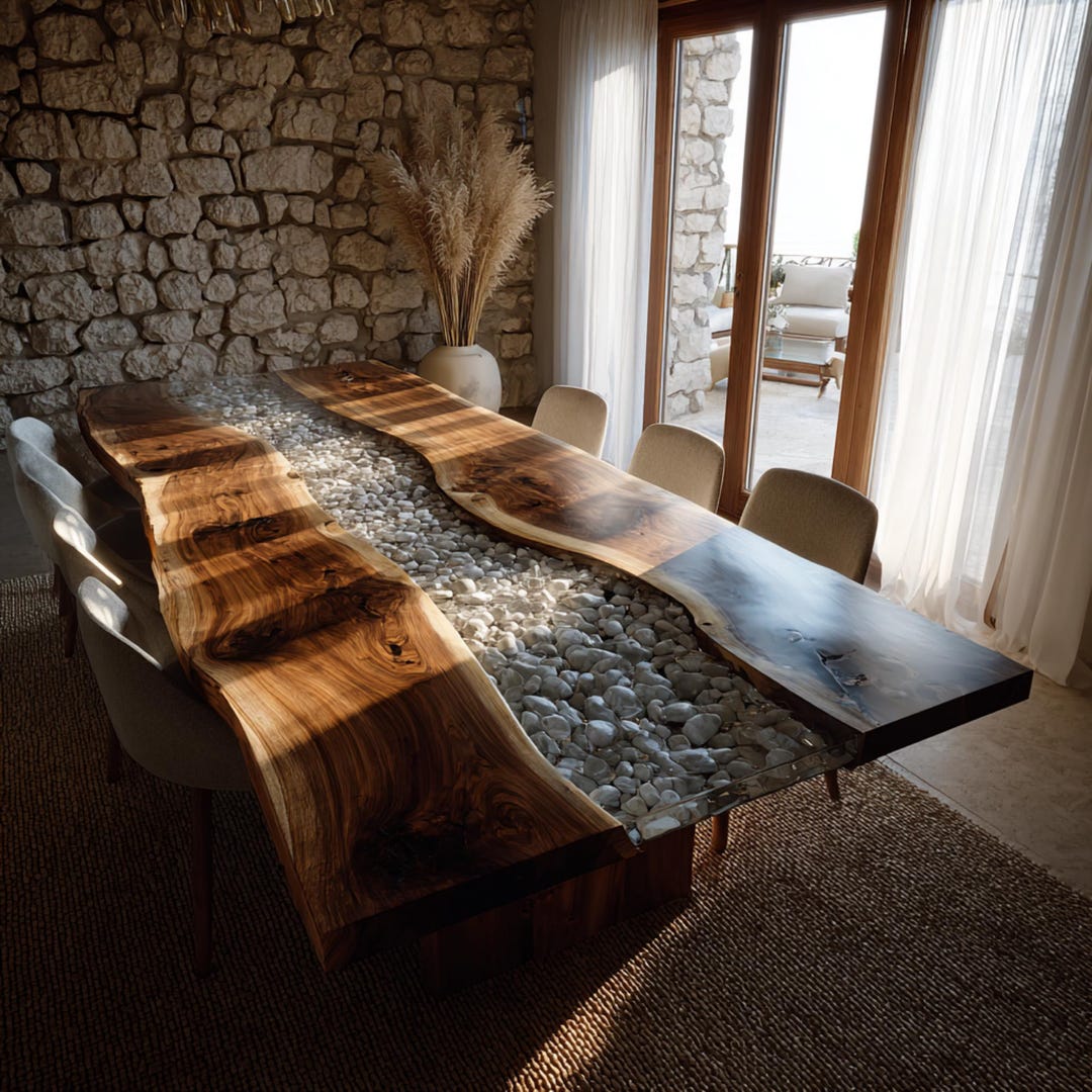 Walnut Epoxy Dining Table, Live Edge River Design, Custom Wood ...