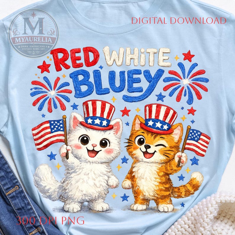 Red White Bluey Kittens Patriotic PNG, Fourth of July Sublimation ...