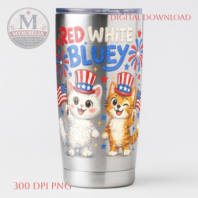 Red White Bluey Kittens Patriotic PNG, Fourth of July Sublimation ...