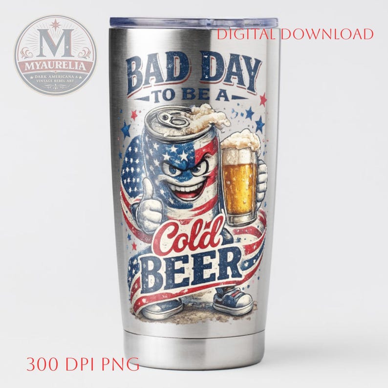 Patriotic Beer PNG, Retro Americana Funny Cold Beer Sublimation Design ...