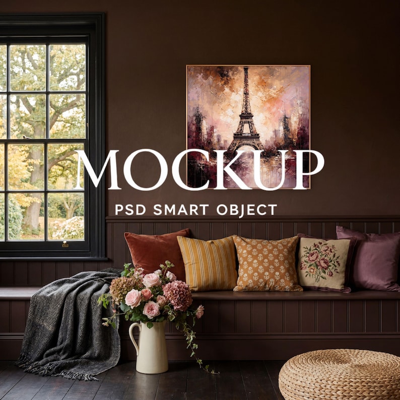 Moody Reading Nook Wall Art Mockup, Vintage Room Interior Display ...