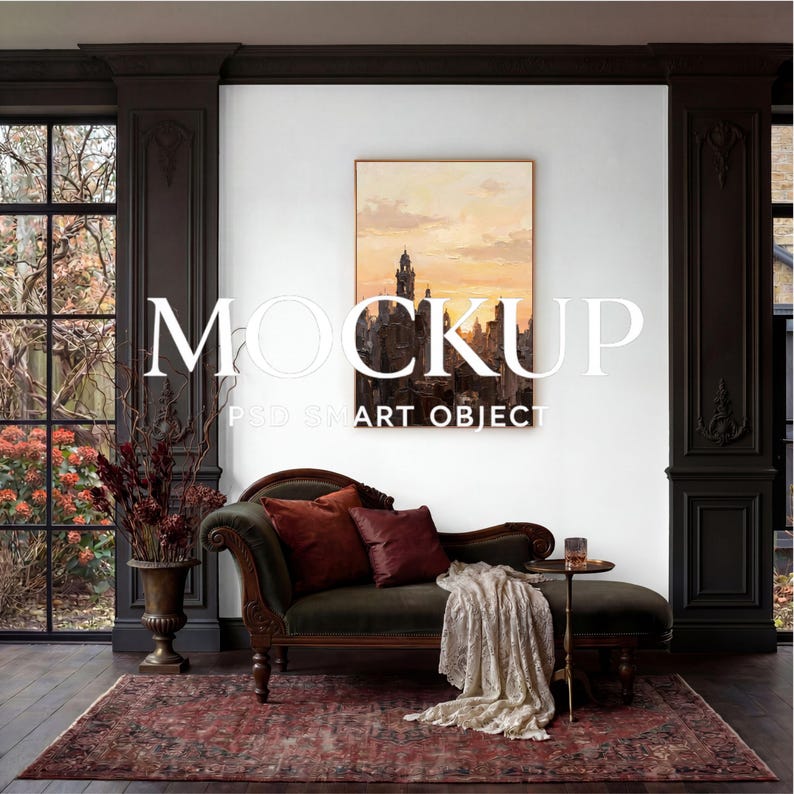 Dark Classic Wall Art Mockup, Moody Vintage Room Interior Display ...