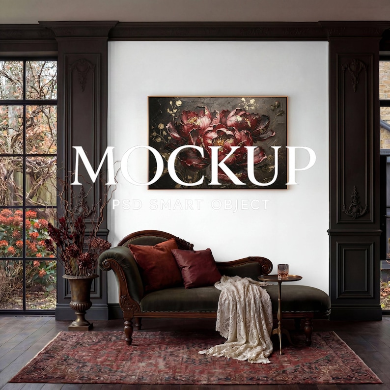 Dark Classic Wall Art Mockup, Moody Vintage Room Interior Display ...