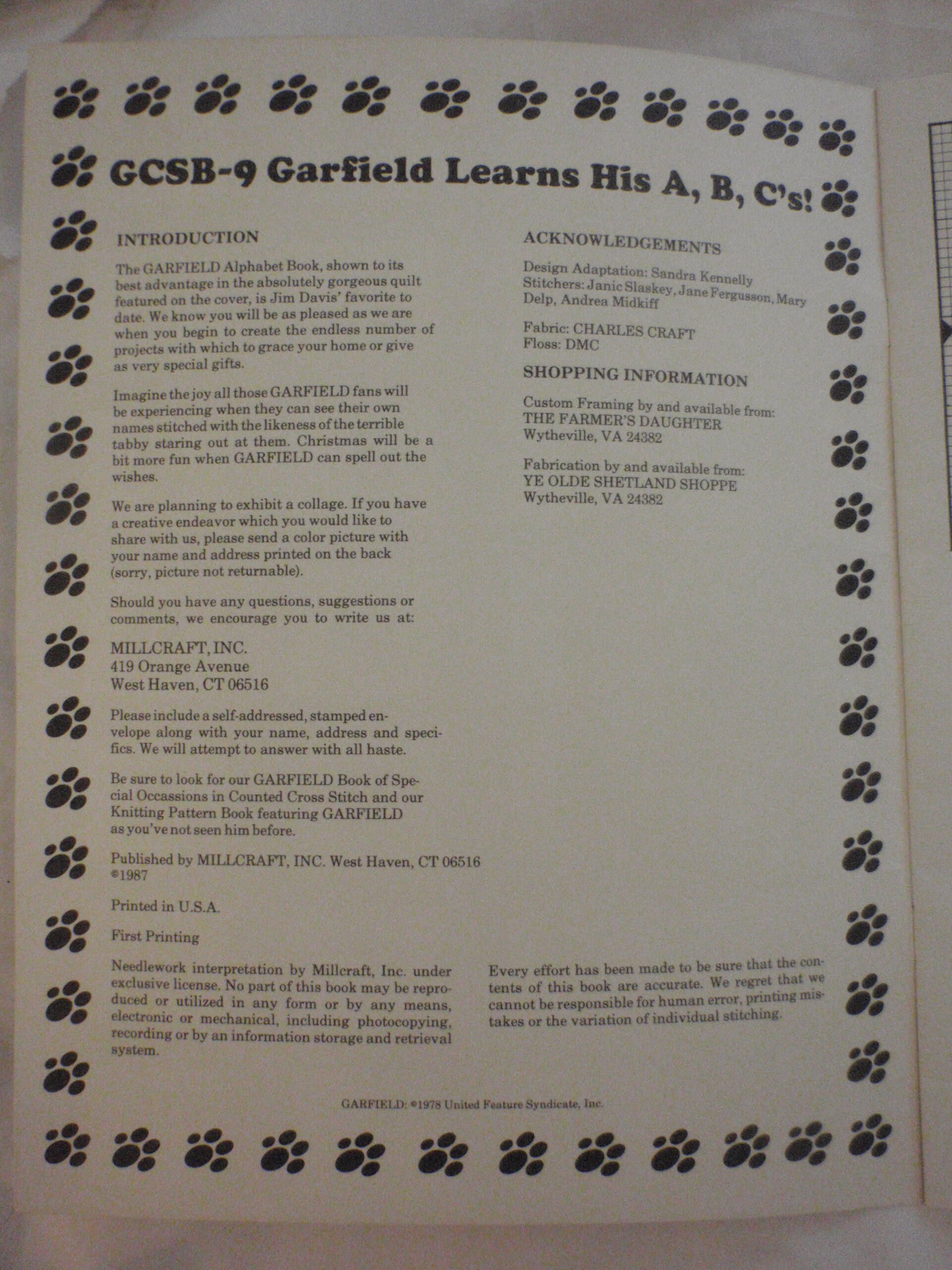 Garfield's Abc's Alphabet Cross Stitch Book Millcraft GCSB9 1987 - Etsy