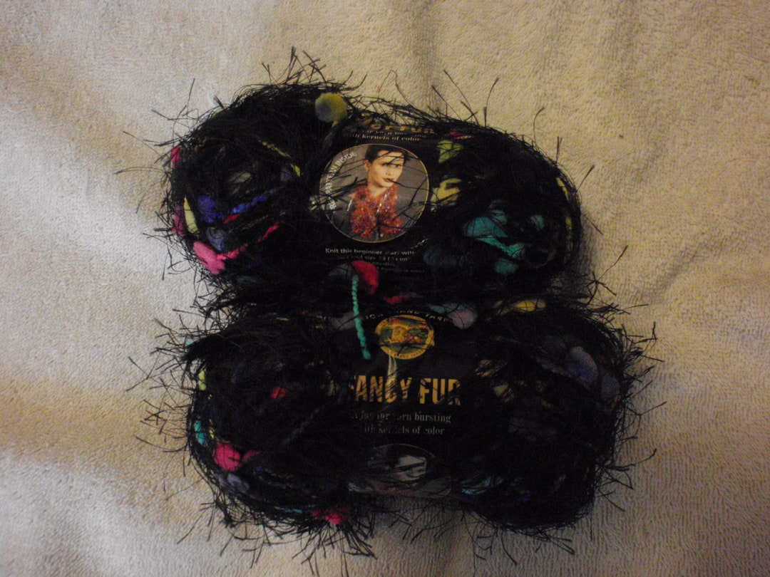 Discontinued Lion Brand Fancy Fur Yarn – Bold Black and Stormy Sea ...