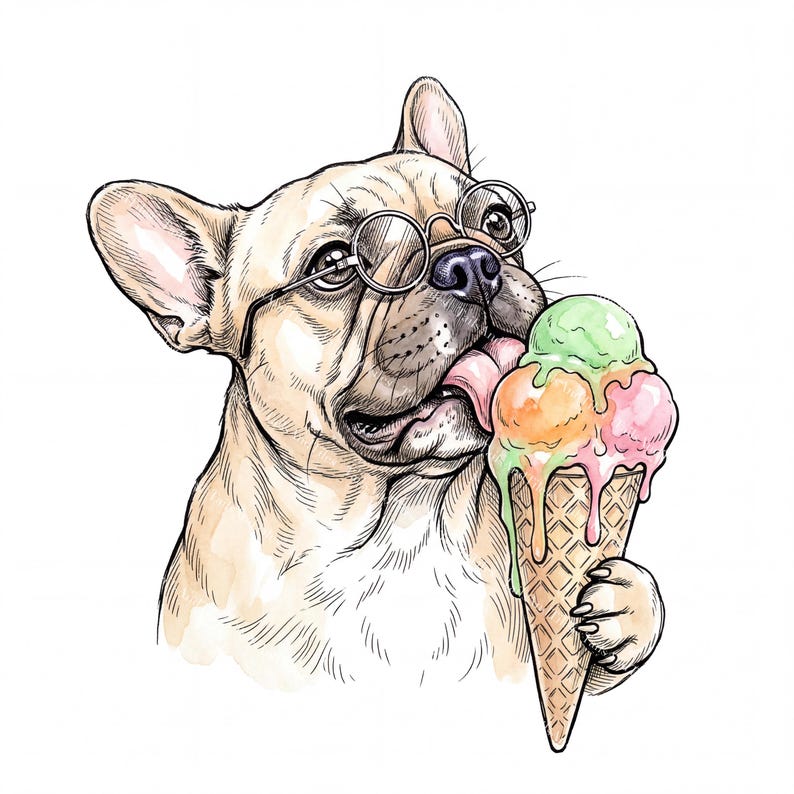 French Bulldog Ice Cream PNG Clipart | 10 Designs, Frenchie Summer Art ...