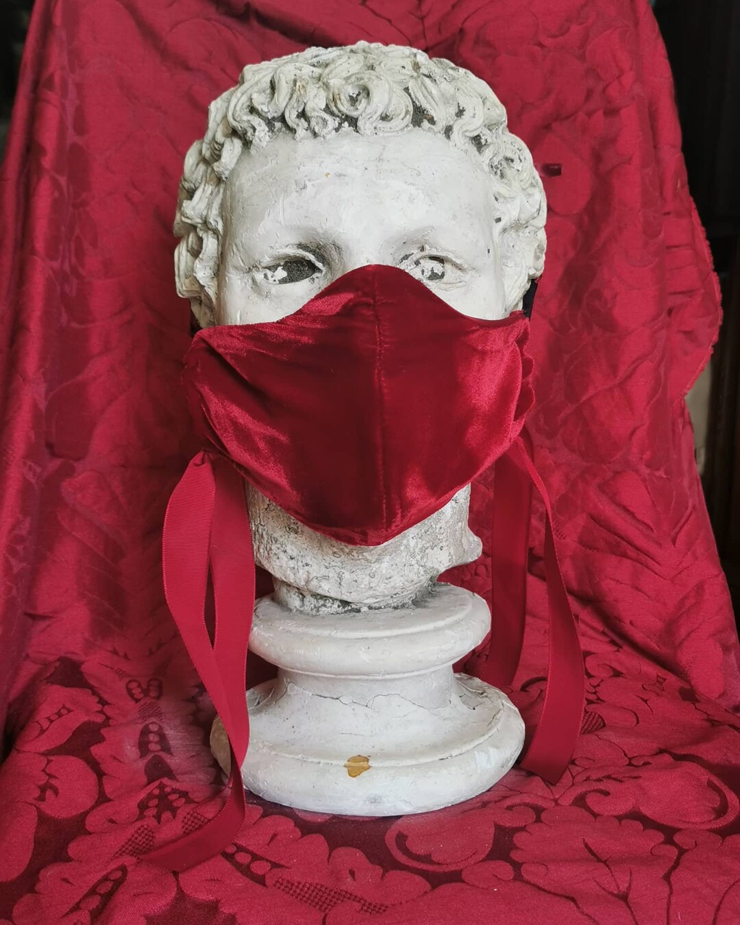 Red Velvet Mask With Ribbons - Etsy
