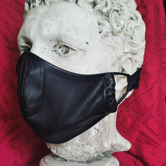 Black Genuine Leather Face Mask - Etsy