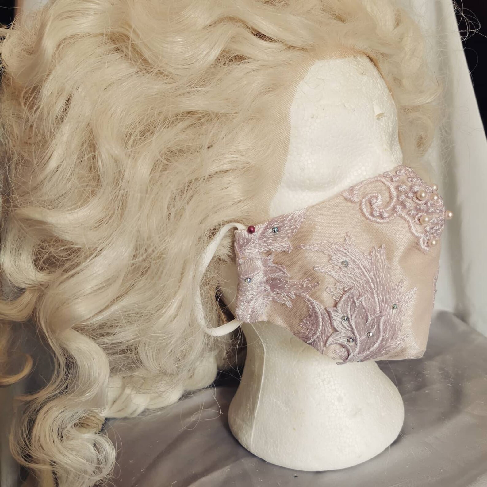 Pink Embroidered Mask With Pearls - Etsy