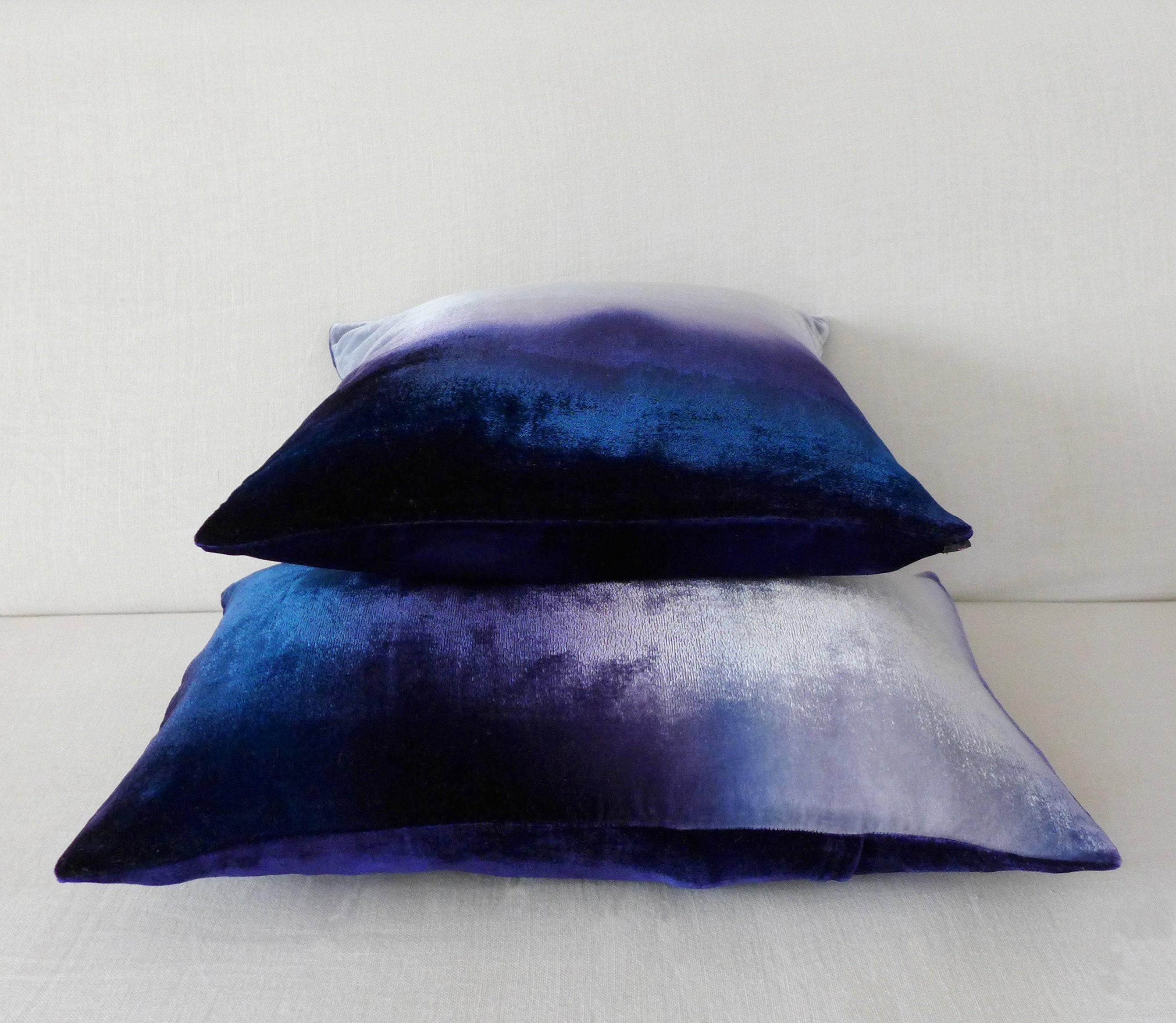 Deep Blue Velvet Pillow Cover Hand Painted 12 30cm | Etsy UK