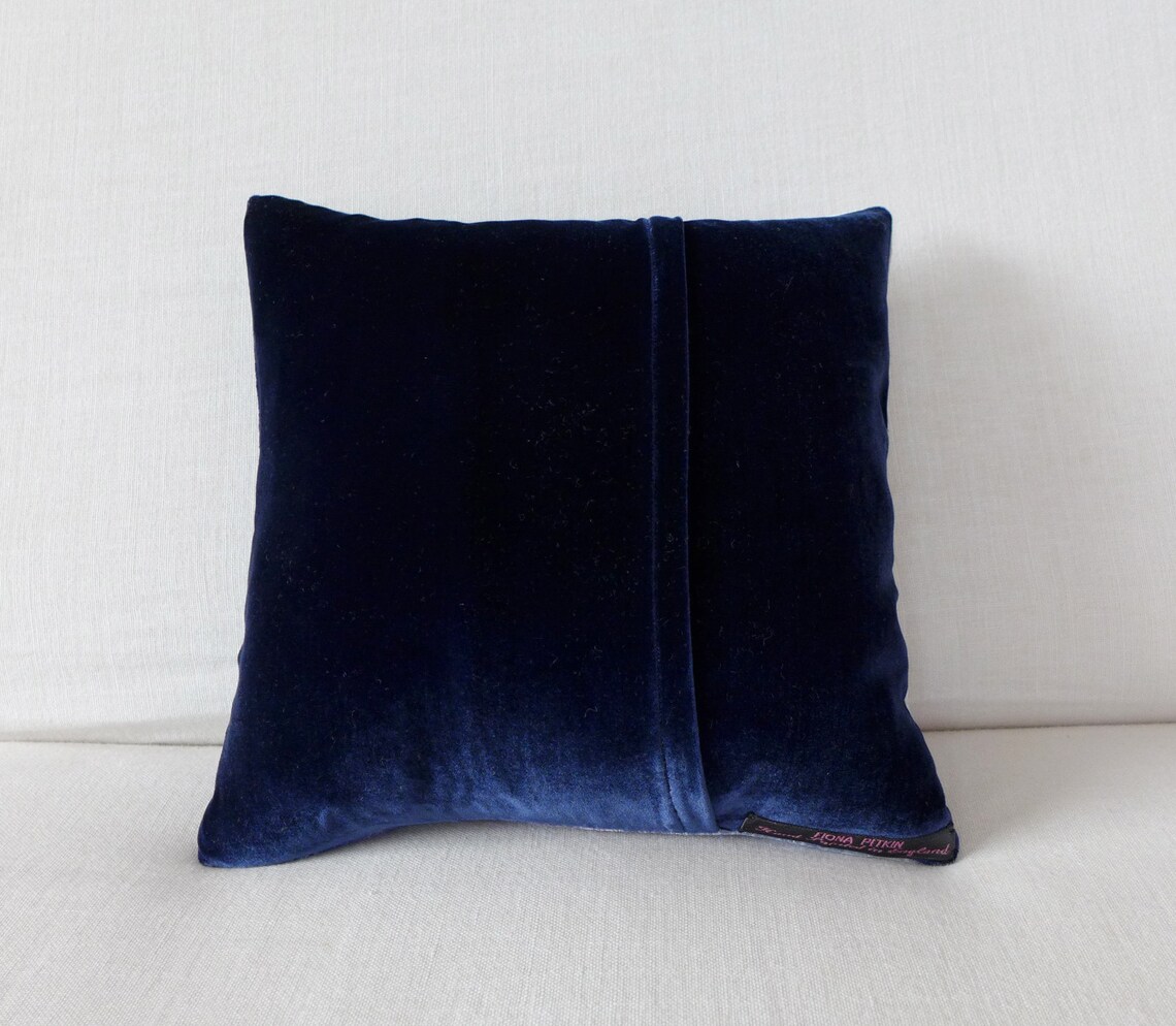 Deep Blue Velvet Pillow Cover Hand Painted 12 30cm | Etsy UK