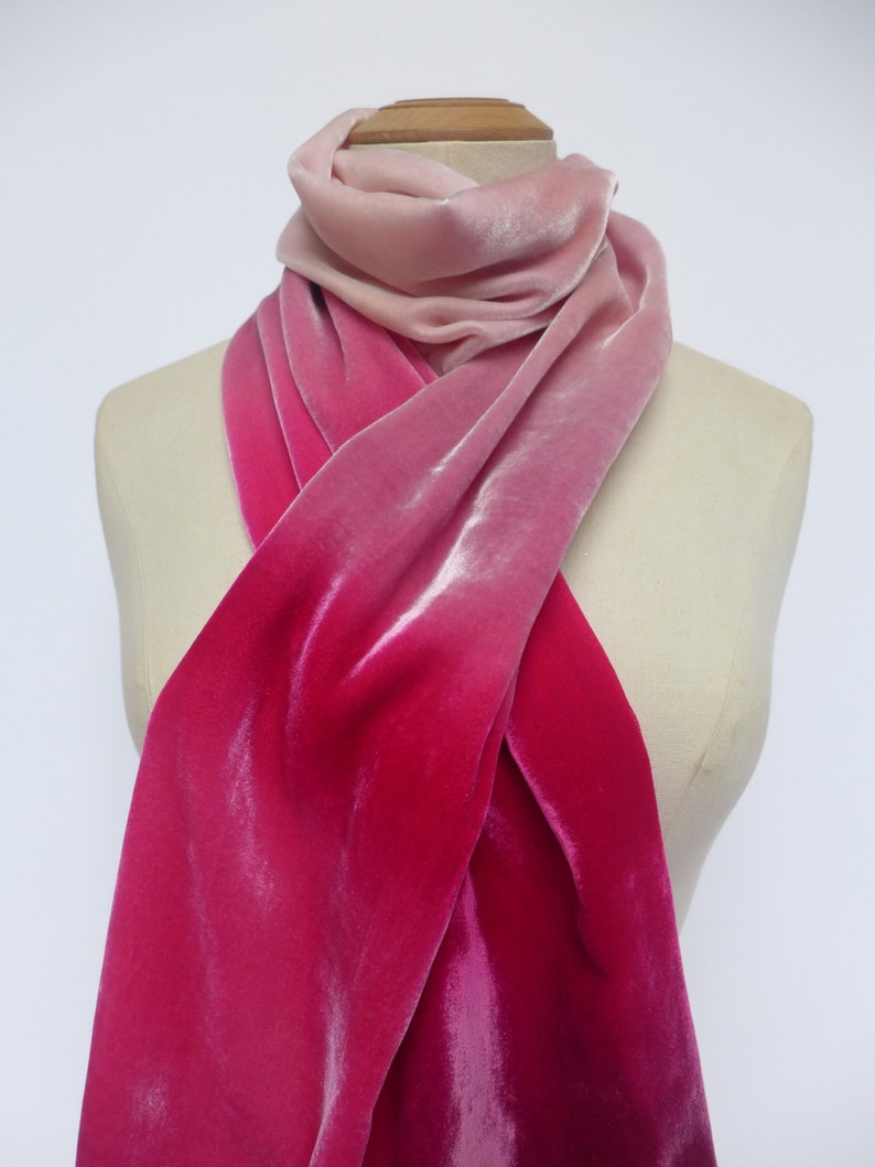 Velvet Scarf in Pale Rose, Poppy Red, Magenta & Burgundy Hand-painted ...