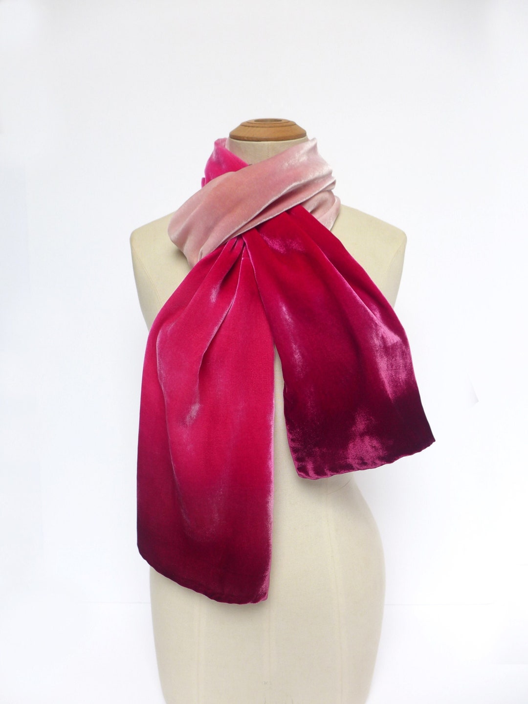 Velvet Scarf in Pale Rose, Poppy Red, Magenta & Burgundy Hand-painted ...