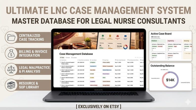 Legal Nurse Consultant Notion Template | Case Management, Invoicing ...