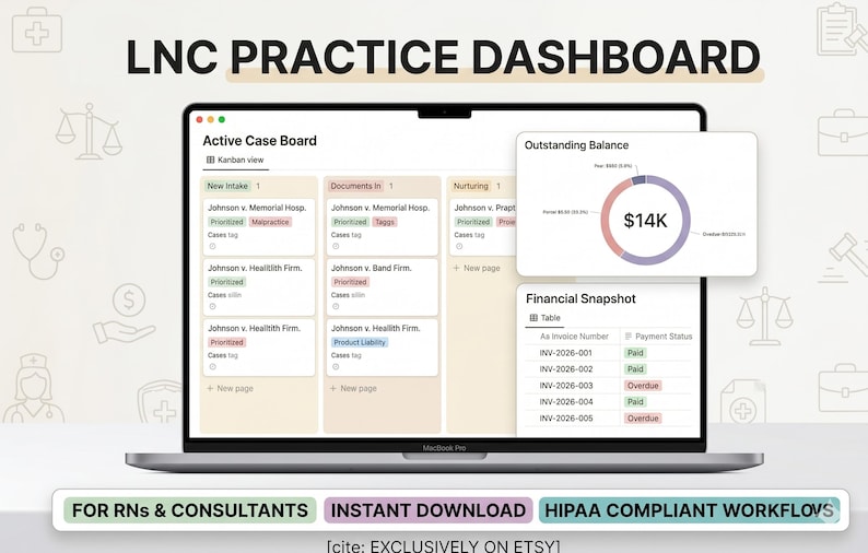 Legal Nurse Consultant Notion Template | Case Management, Invoicing ...