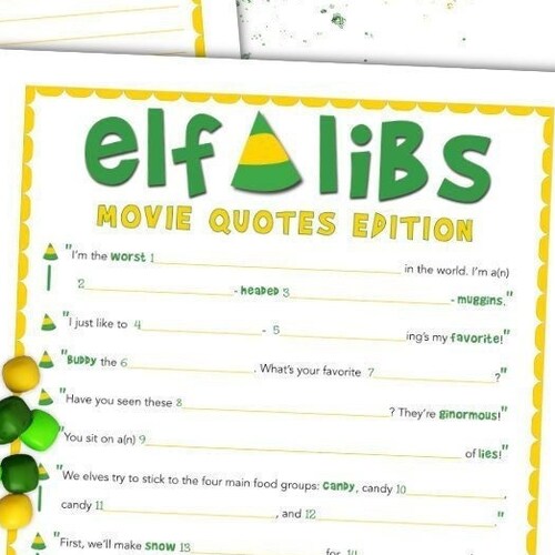 Elf Libs Movie Quotes Madlib Christmas Game for Kids & - Etsy