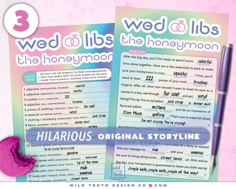 Colorful Wedding Mad Libs Game Bundle Rainbow Iridescent Wed - Etsy