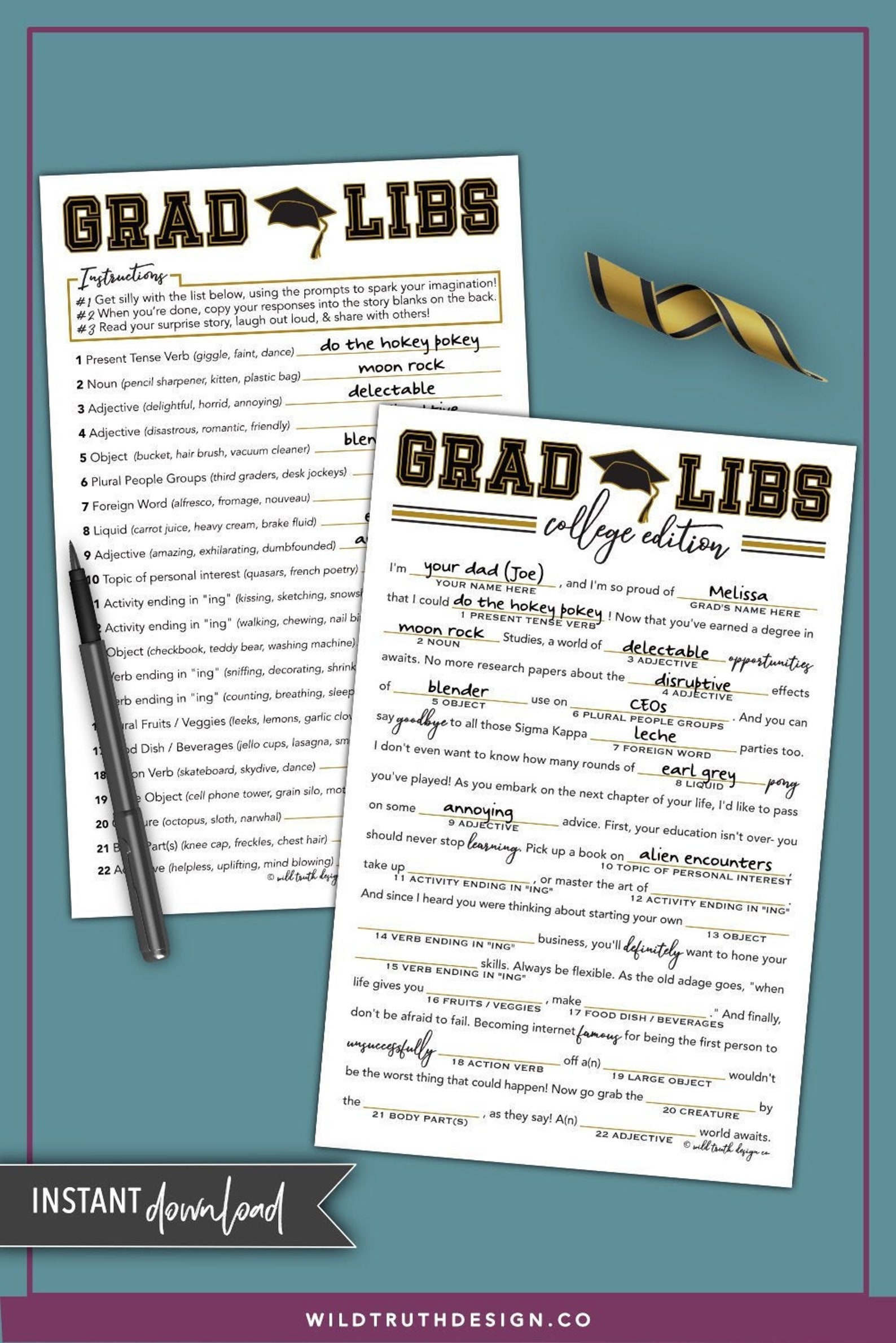 College Graduation Party Game - Grad Libs - University Graduation - Etsy