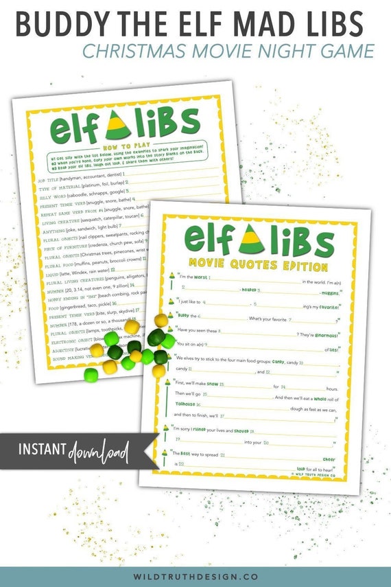 Elf Libs Movie Quotes Madlib Christmas Game for Kids & | Etsy