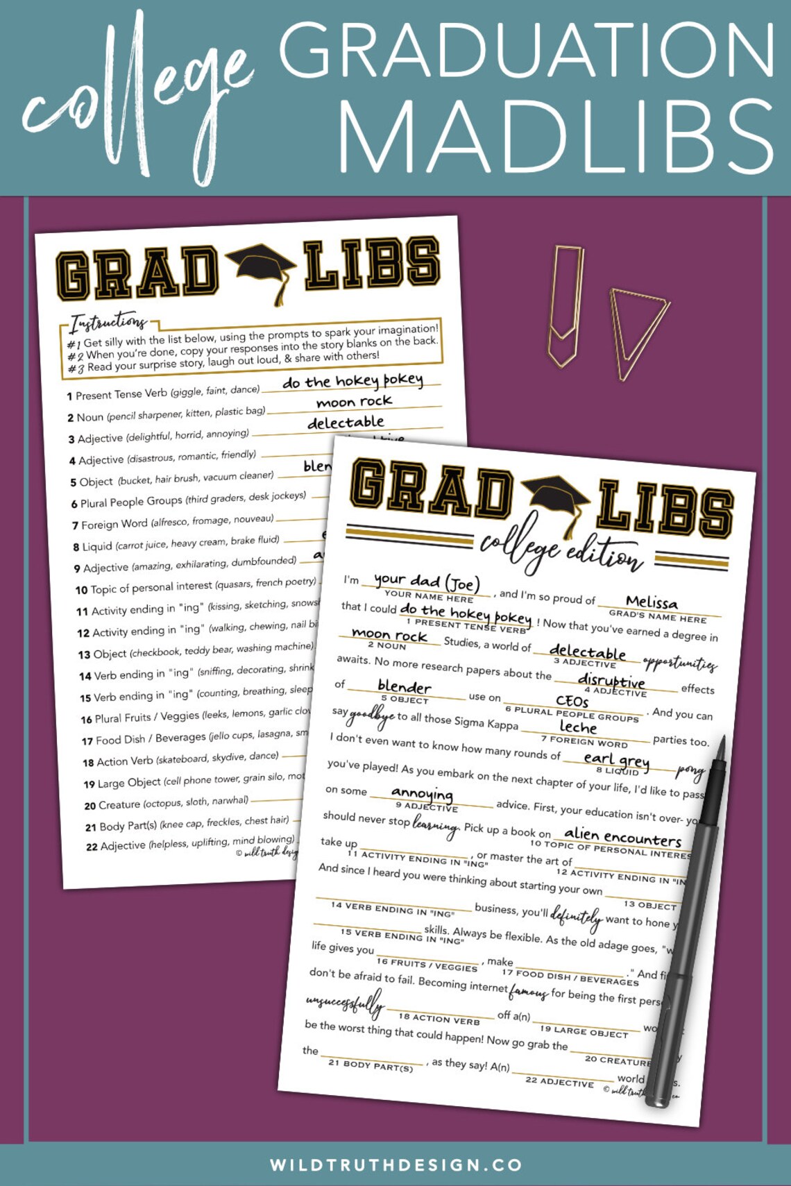 College Graduation Party Game - Grad Libs - University Graduation - Etsy