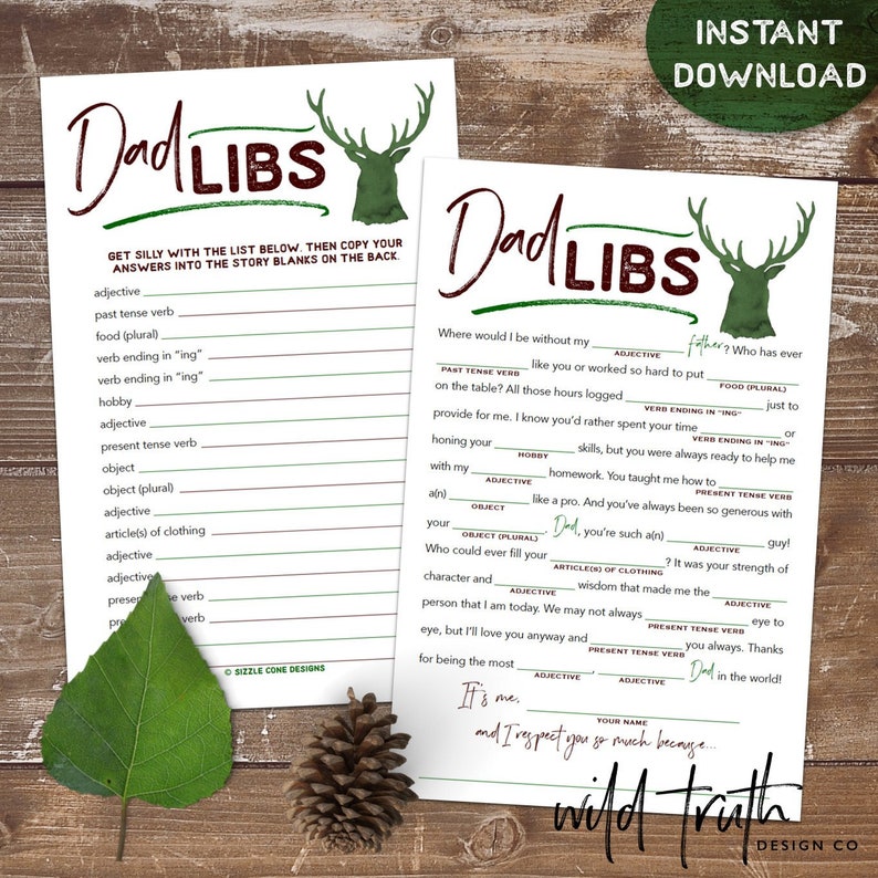 Dad Libs Father's Day or Birthday Game Madlib - Deer Hunter - Etsy