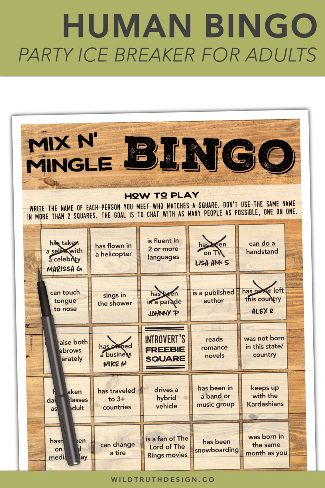Human Bingo Party Game for Men & Women - Adults Birthday Party, Office ...