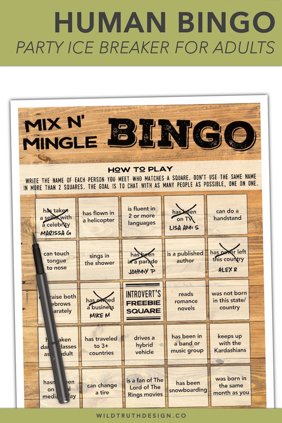 Human Bingo Party Game for Men & Women Birthday Office | Etsy