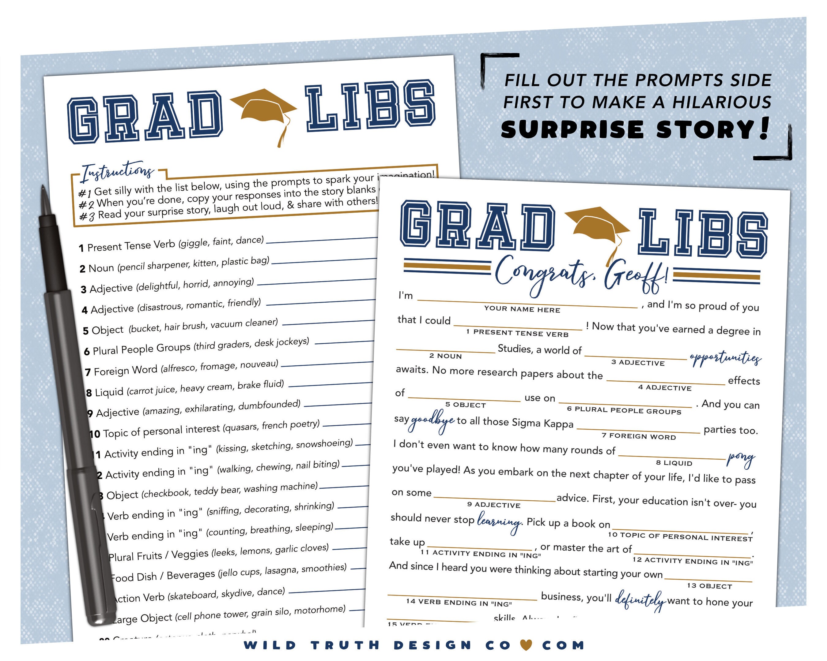 PERSONALIZED Grad Libs - College University Graduation Game or Guest ...