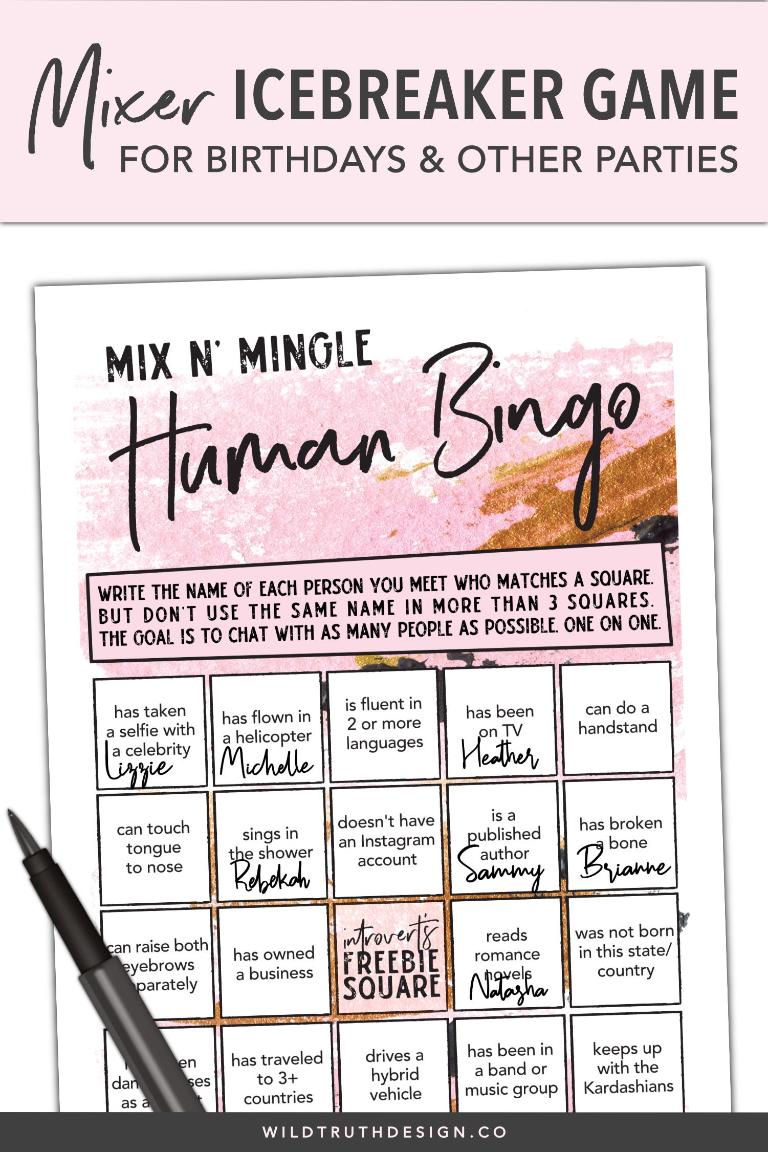 Women's Human Bingo Party Game - Birthday Party, Office Event, Mixer ...