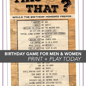 This or That Birthday Game for Adults - Men & Women - Would You Rather ...