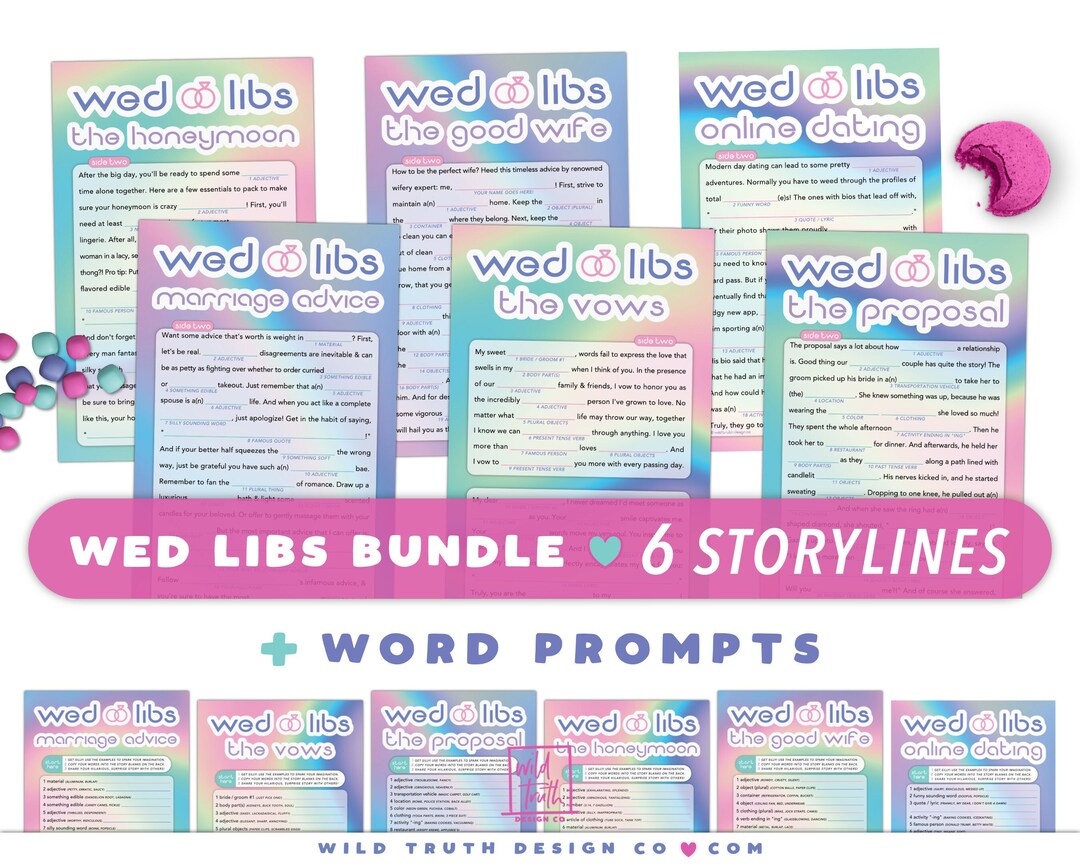 Colorful Wedding Mad Libs Game Bundle - Rainbow Iridescent Wed Libs ...