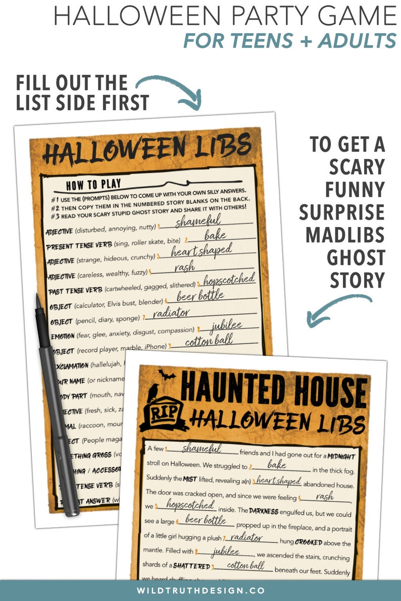 Halloween Mad Lib Games for Adults & Teens Ghost Story - Etsy