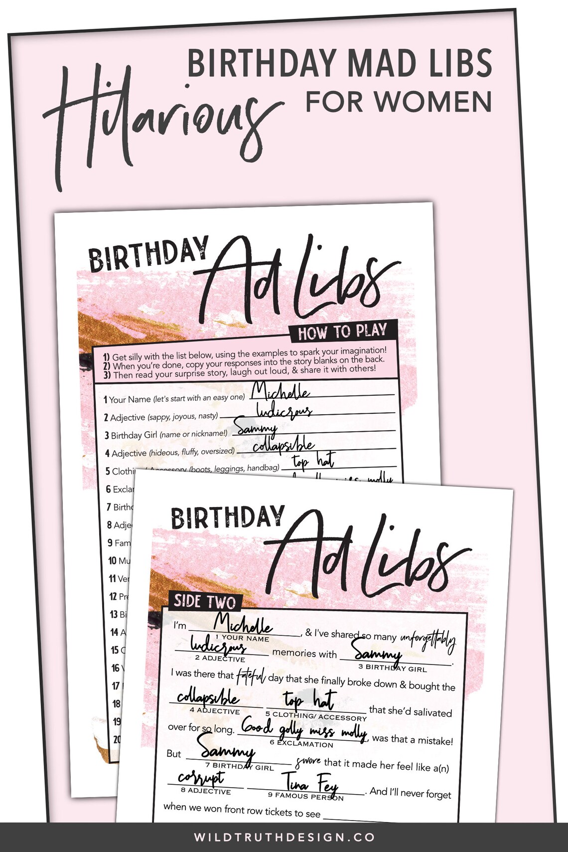 Women's Birthday Mad Lib Party Game for Adults - Digital Party ...