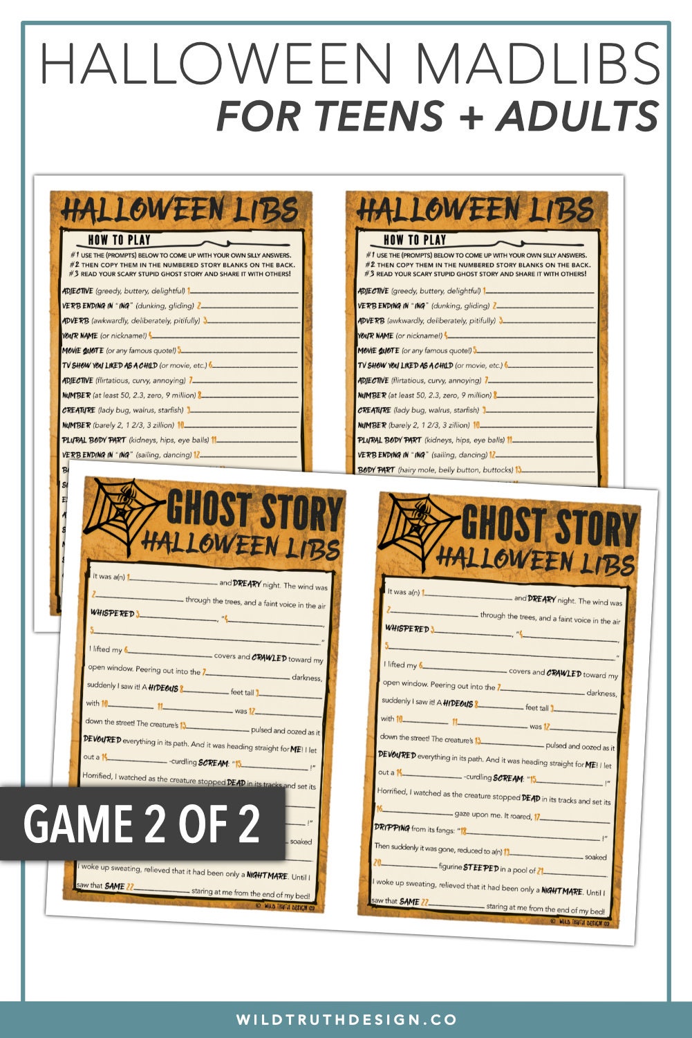 Halloween Mad Lib Games for Adults & Teens Ghost Story - Etsy