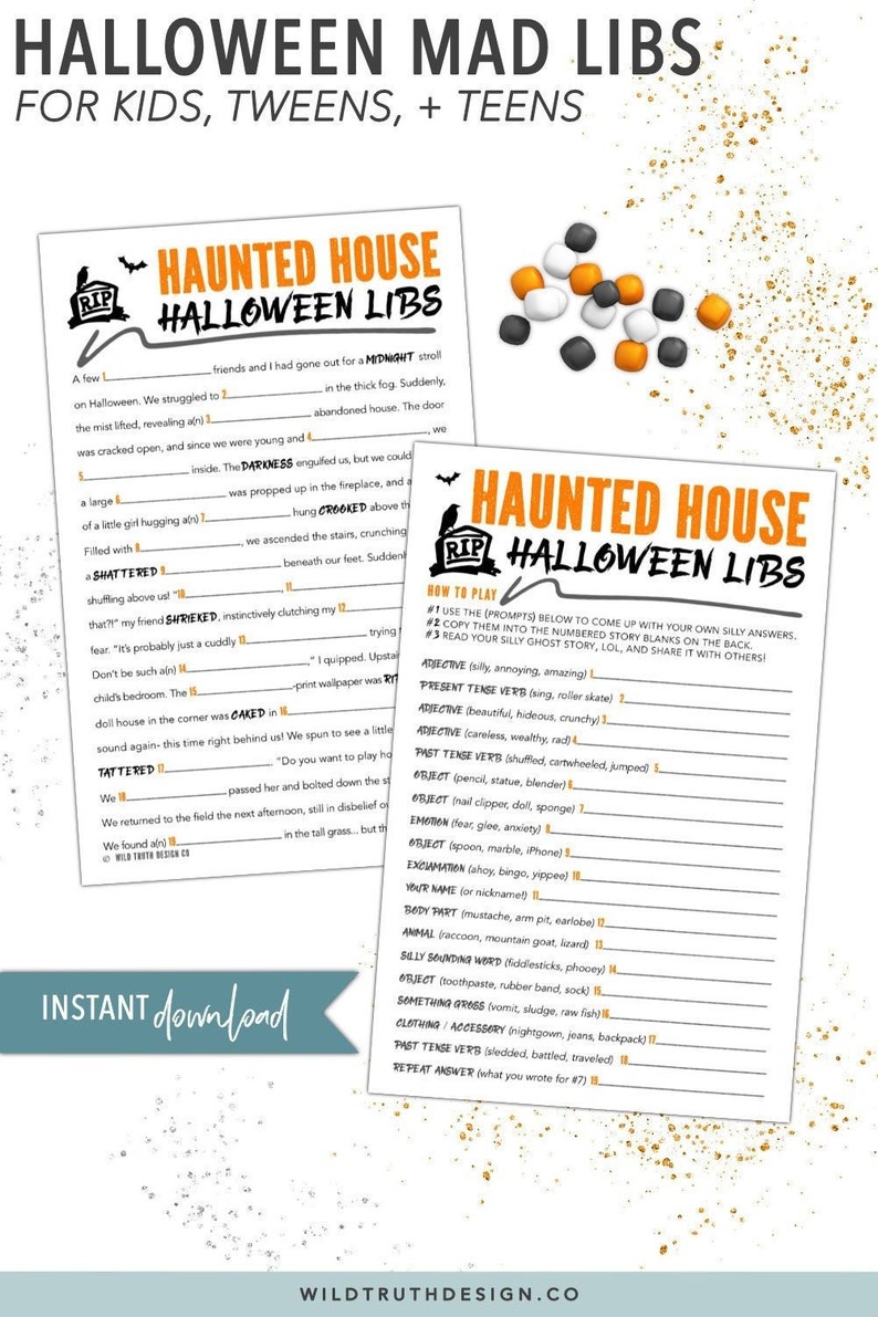 Funny Halloween Mad Lib Game for Kids & Tweens - Haunted House Ghost ...