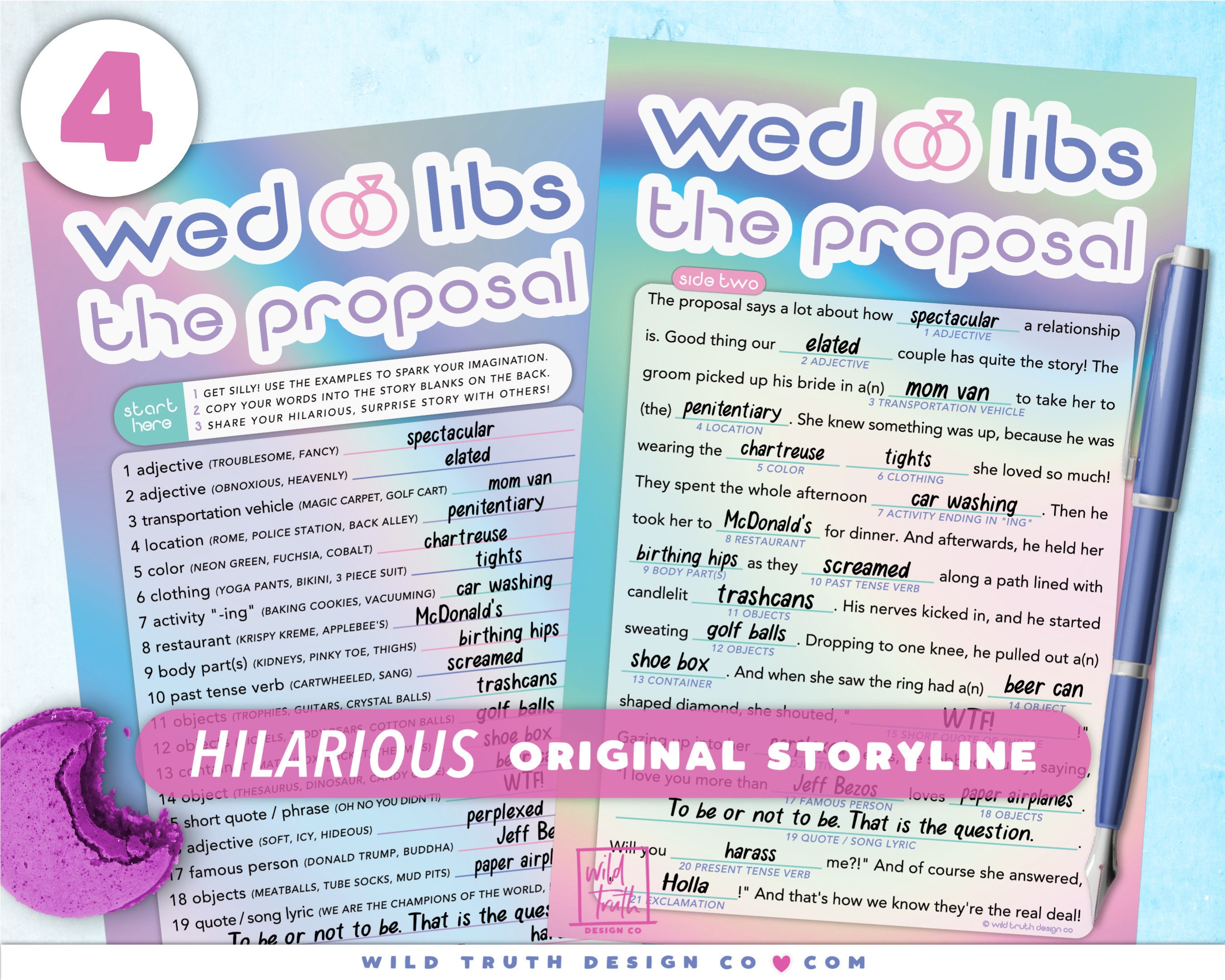 Colorful Wedding Mad Libs Game Bundle Rainbow Iridescent Wed Libs ...
