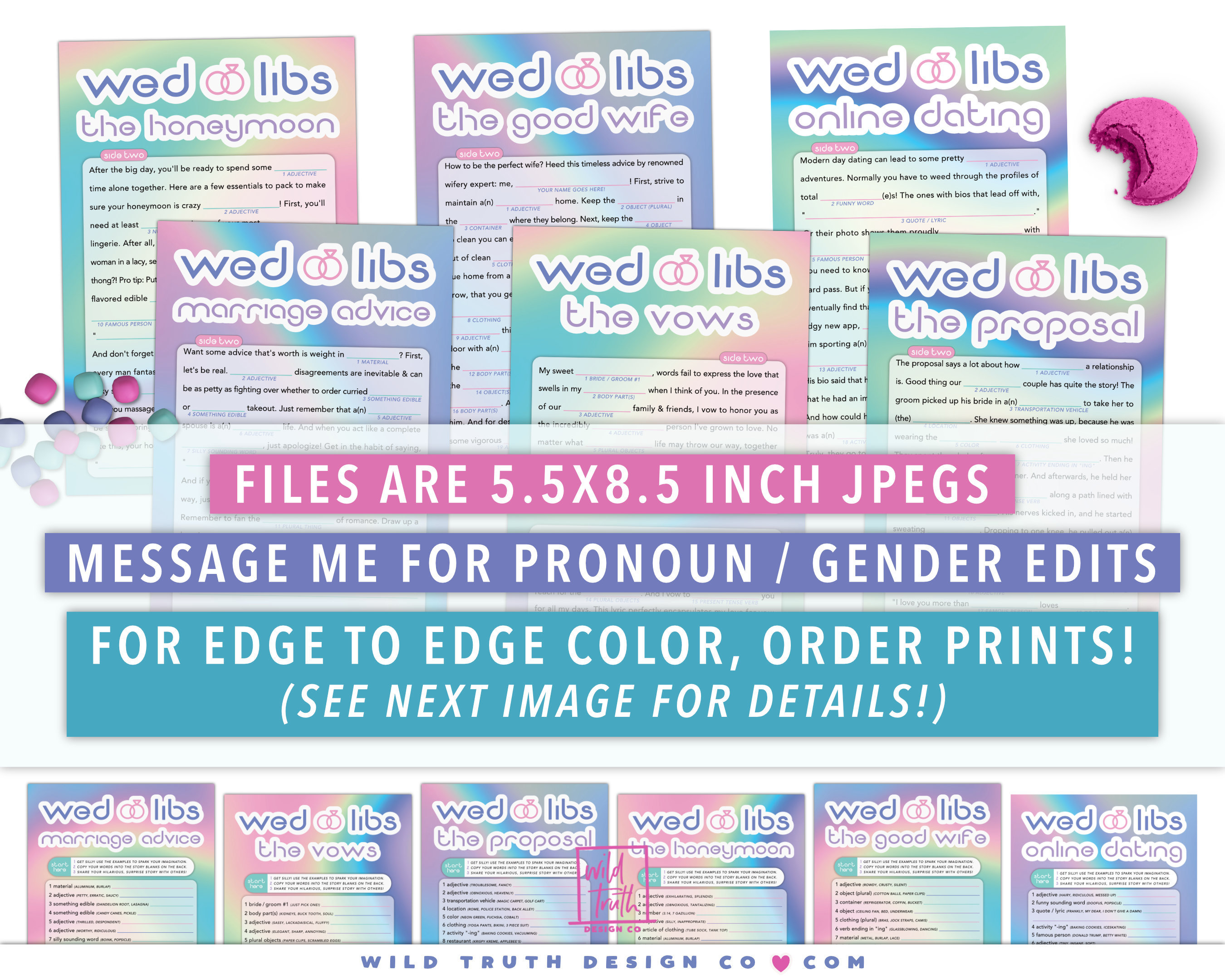 Colorful Wedding Mad Libs Game Bundle Rainbow Iridescent Wed Libs ...