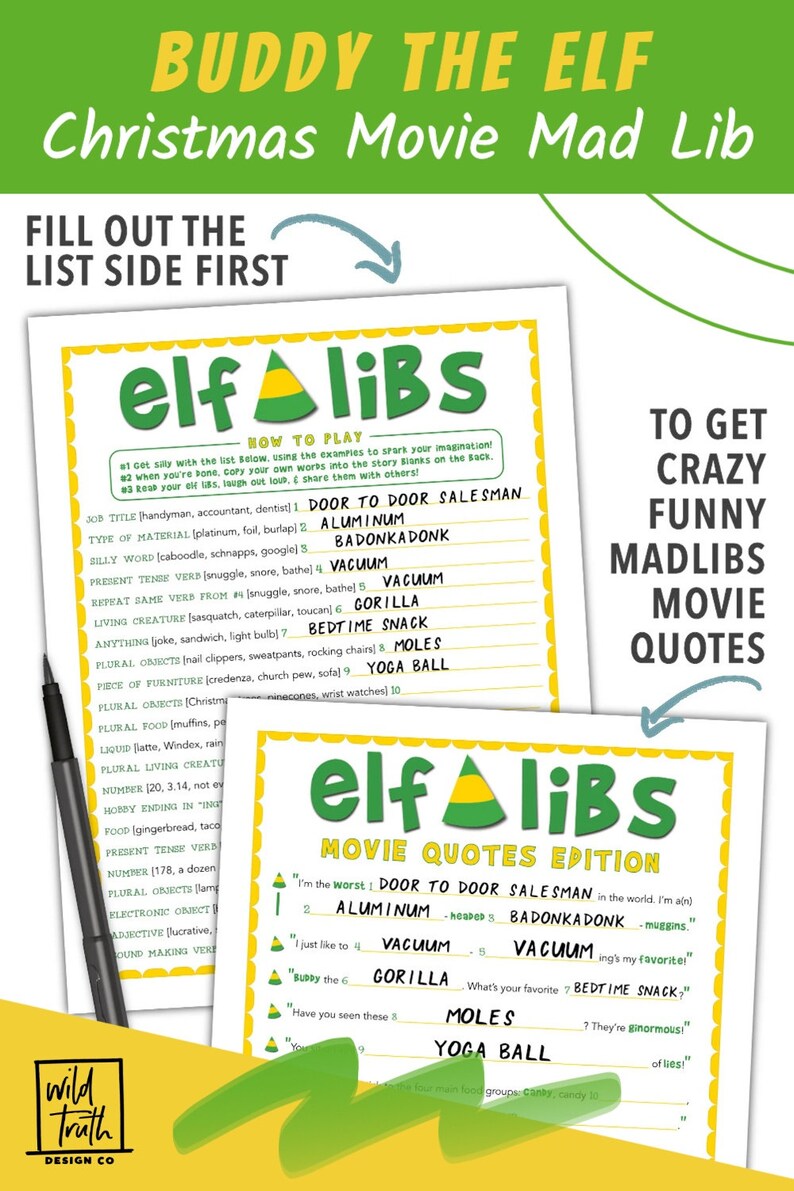 Elf Libs Movie Quotes Madlib - Christmas Game for Kids & Adults - Etsy