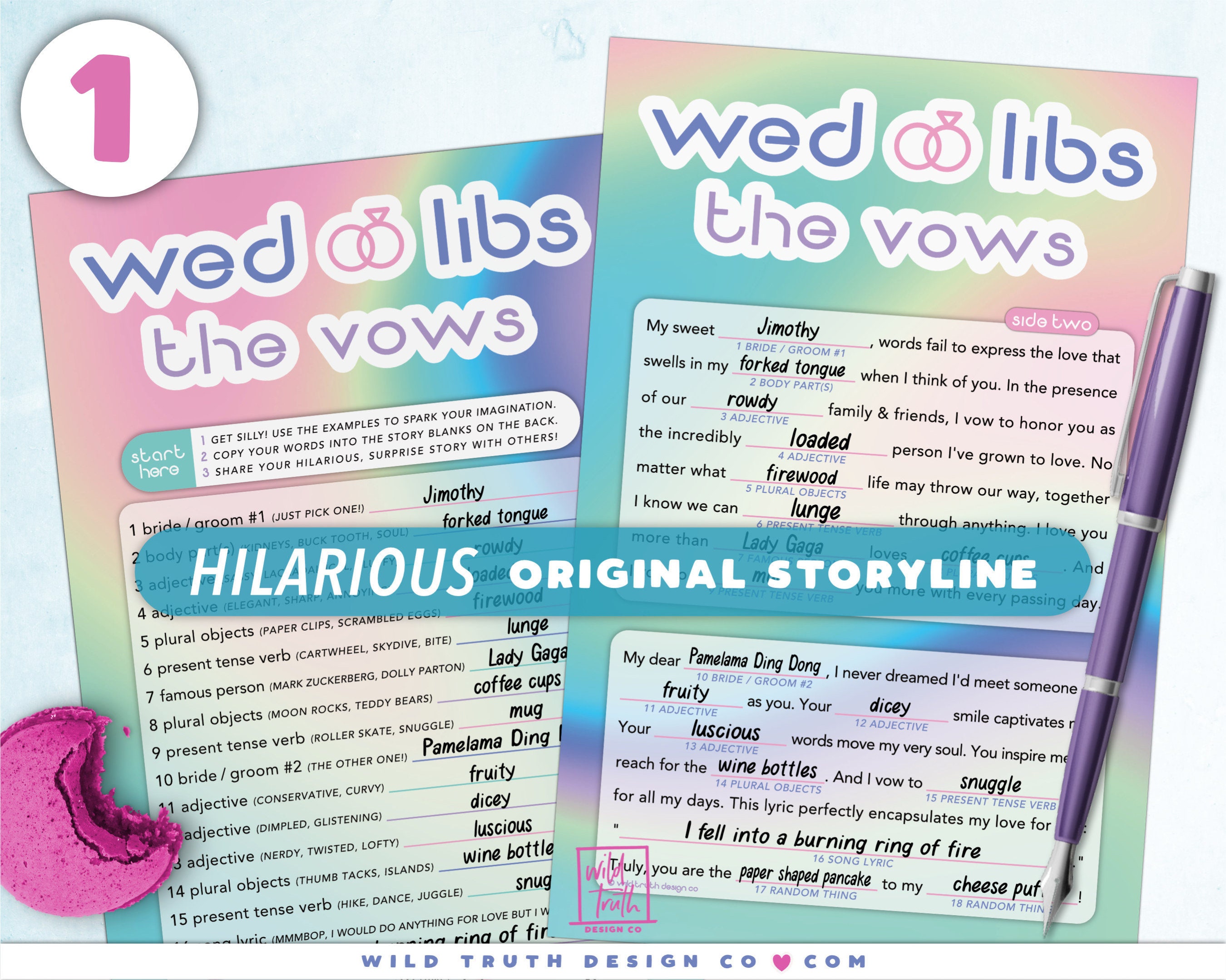 Colorful Wedding Mad Libs Game Bundle - Rainbow Iridescent Wed Libs ...